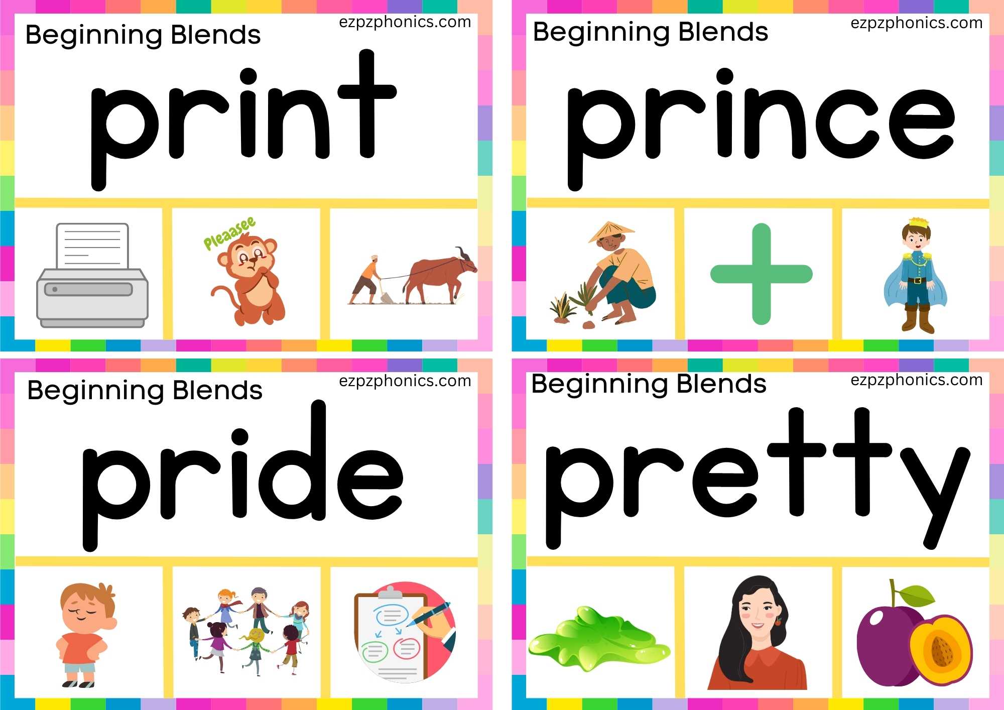 PR Beginning Blends Clip Cards Read The Words And Clip The Correct Images Set 2 - ezpzphonics.com